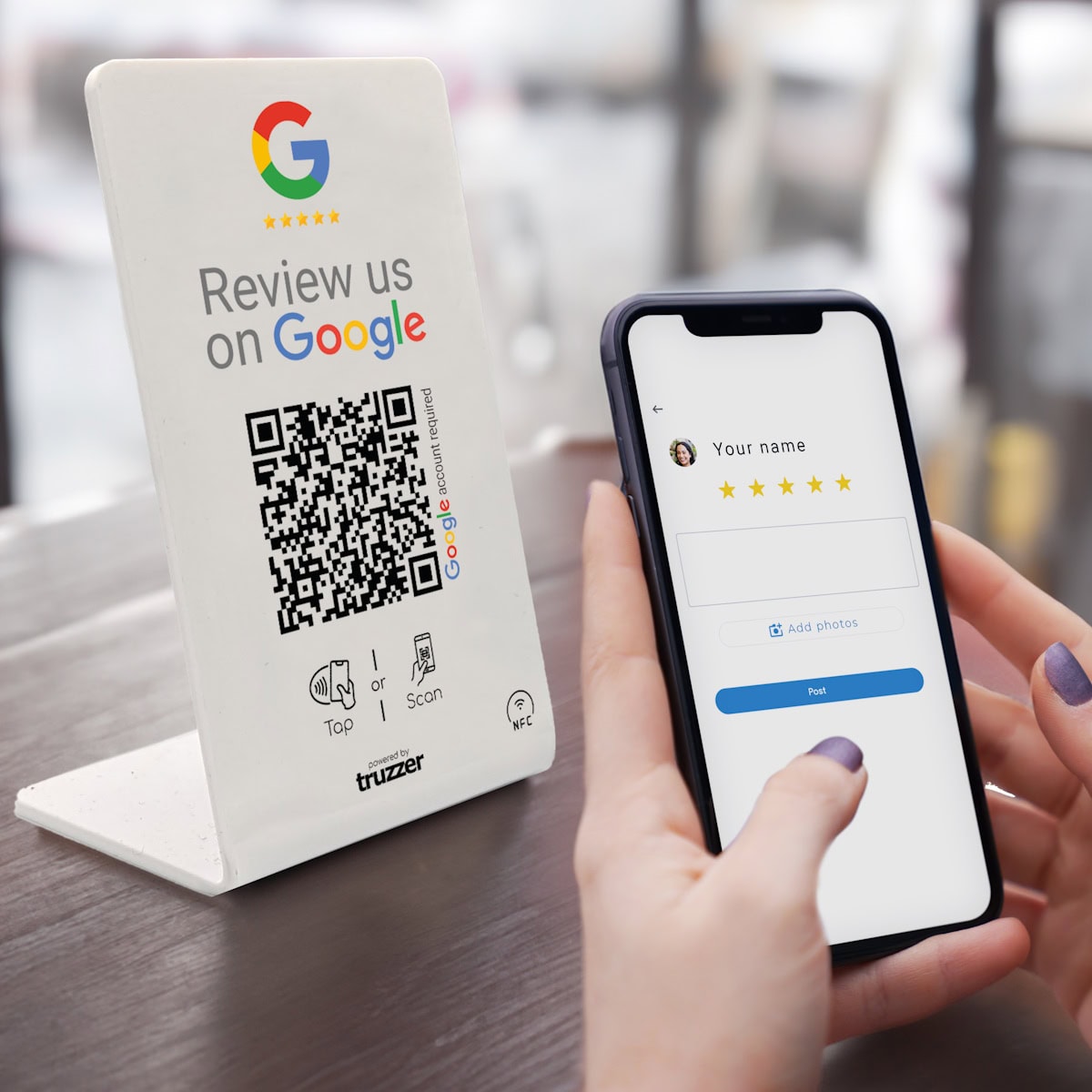 Review us on Google NFC Stand / Display | truzzer